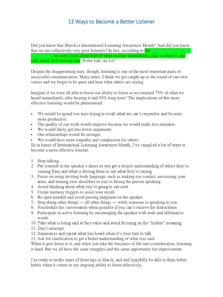 13 Ways To Become A Better Listener | PDF | Esquire | Entrepreneurship