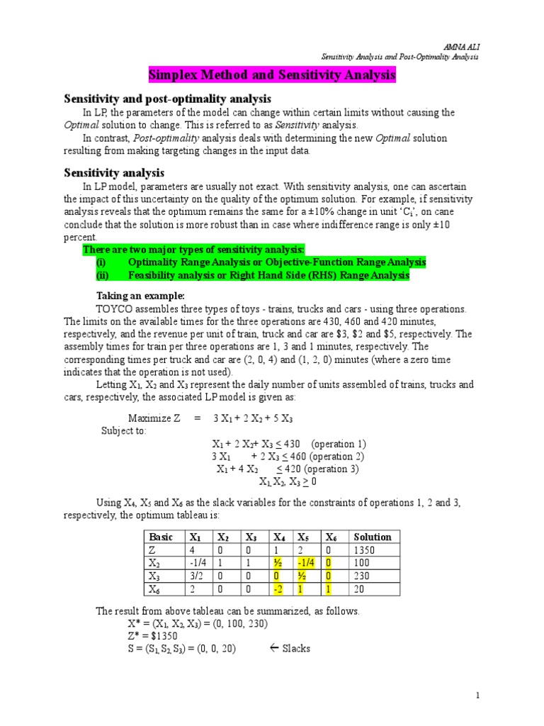 Simplex Method and Sensitivity Analysis | PDF | Sensitivity Analysis | Mathematical Optimization