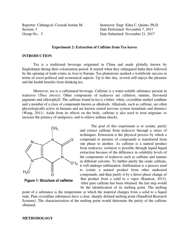 Extraction of Caffeine From Tea Leaves | PDF | Solubility | Solution