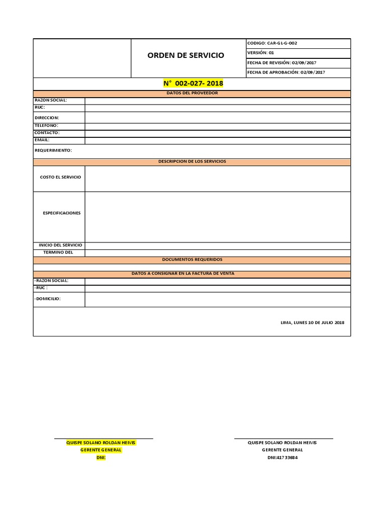 Orden de Servicio | PDF