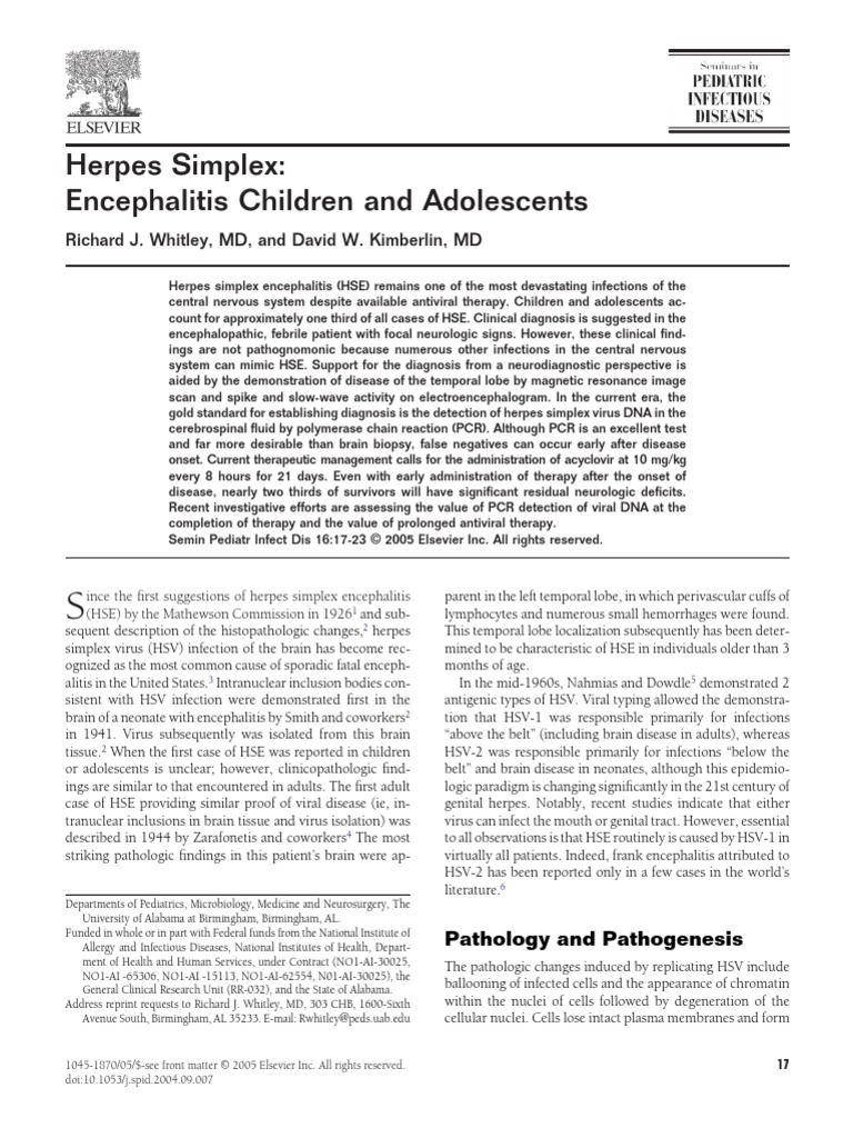 Herpes Simplex: Encephalitis Children and Adolescents: Richard J ...