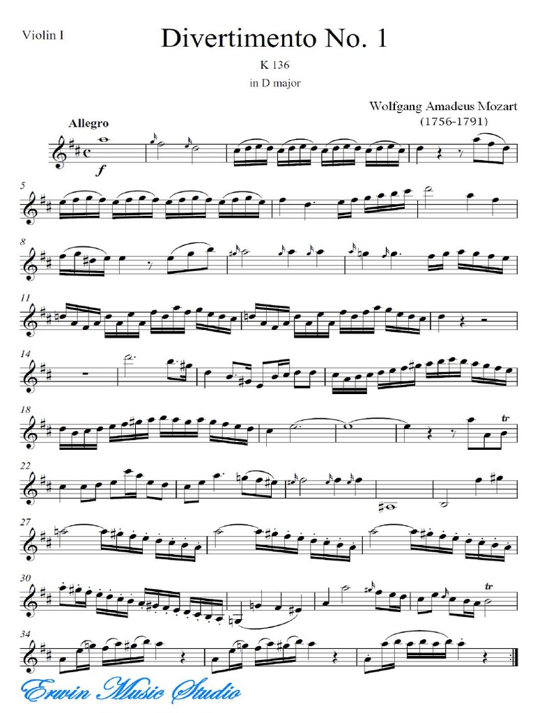 2022violin I Wolfgang Amadeus Mozart, Divertimento No.1 K136 PDF | PDF