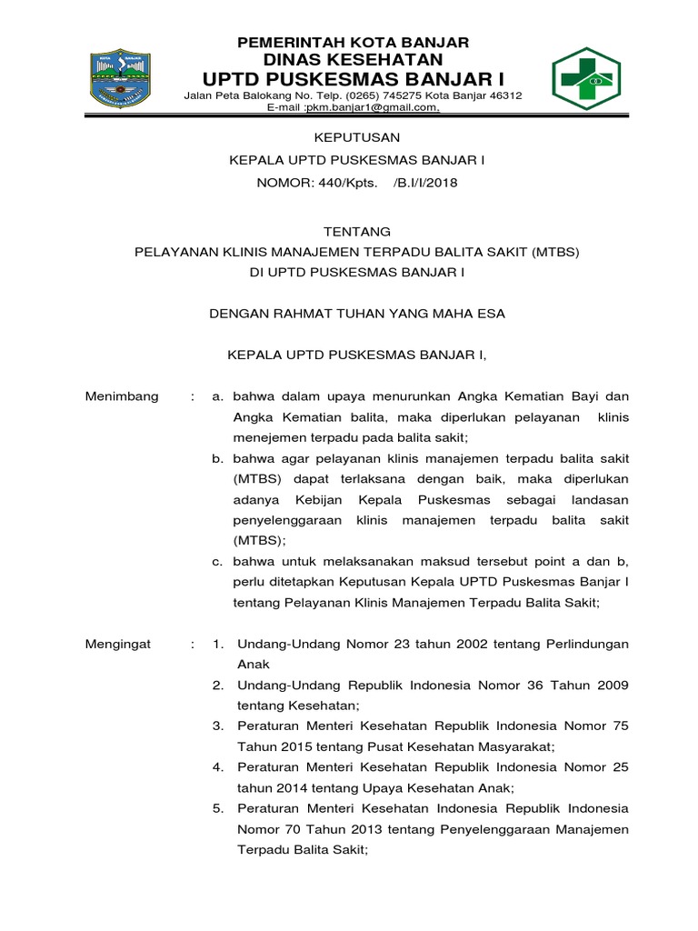 SK Pelayanan Klinis MTBS | PDF