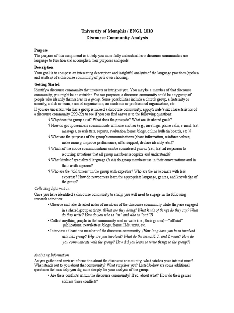 Discourse Community Analysis | PDF | Discourse | Community