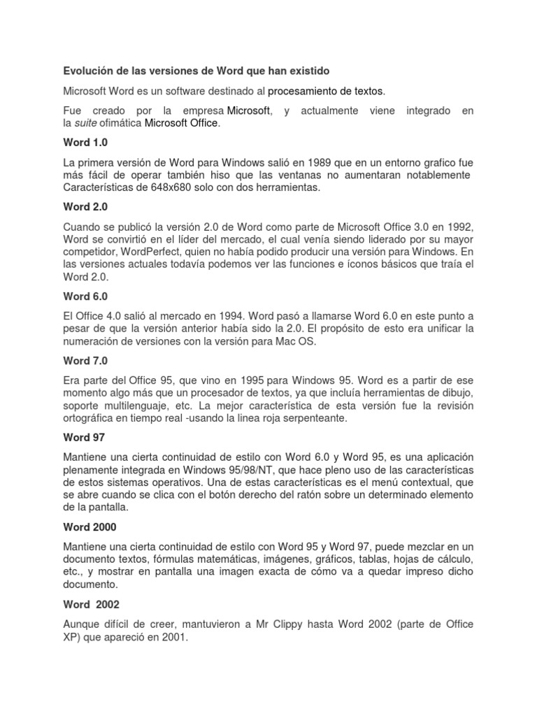 Evolución de Las Versiones de Word Que Han Existido | PDF | Microsoft ...