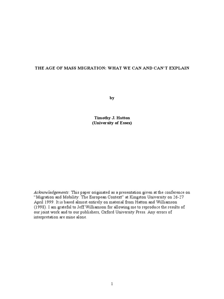 The Age of Mass Migration | PDF | Immigration | Human Migration