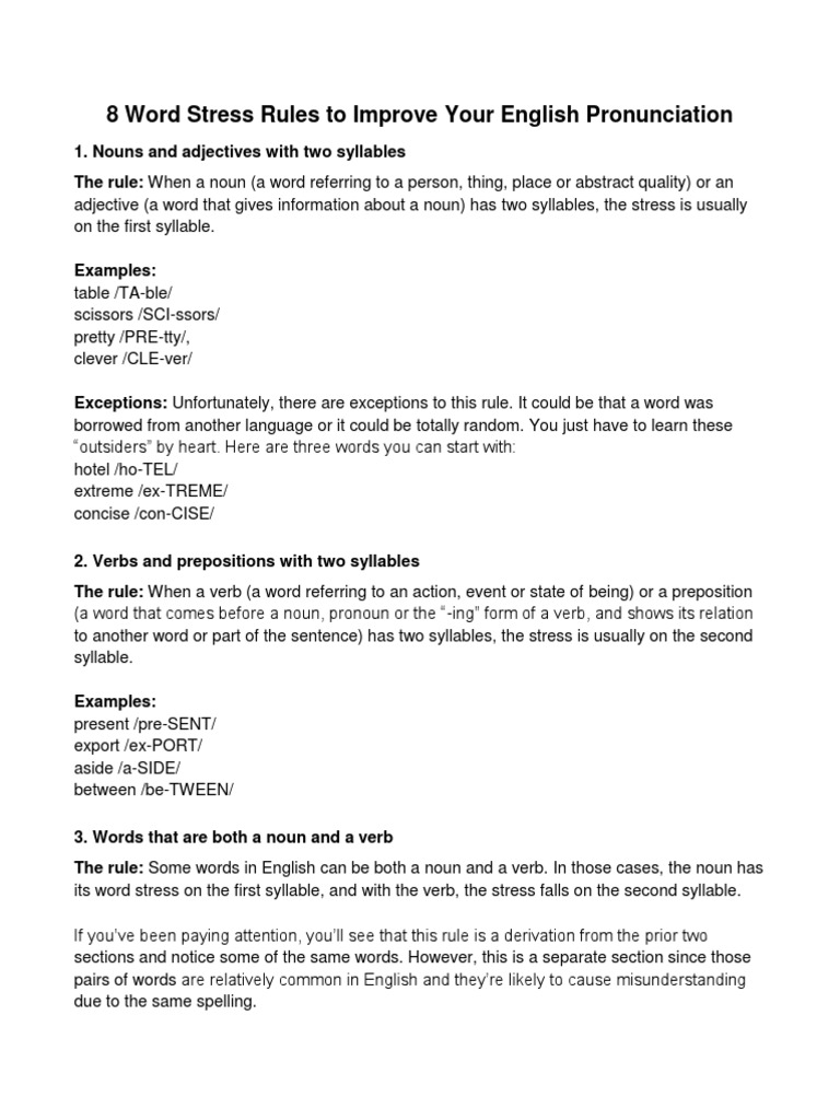 8 Word Stress Rules To Improve Your English Pronunciation | PDF ...