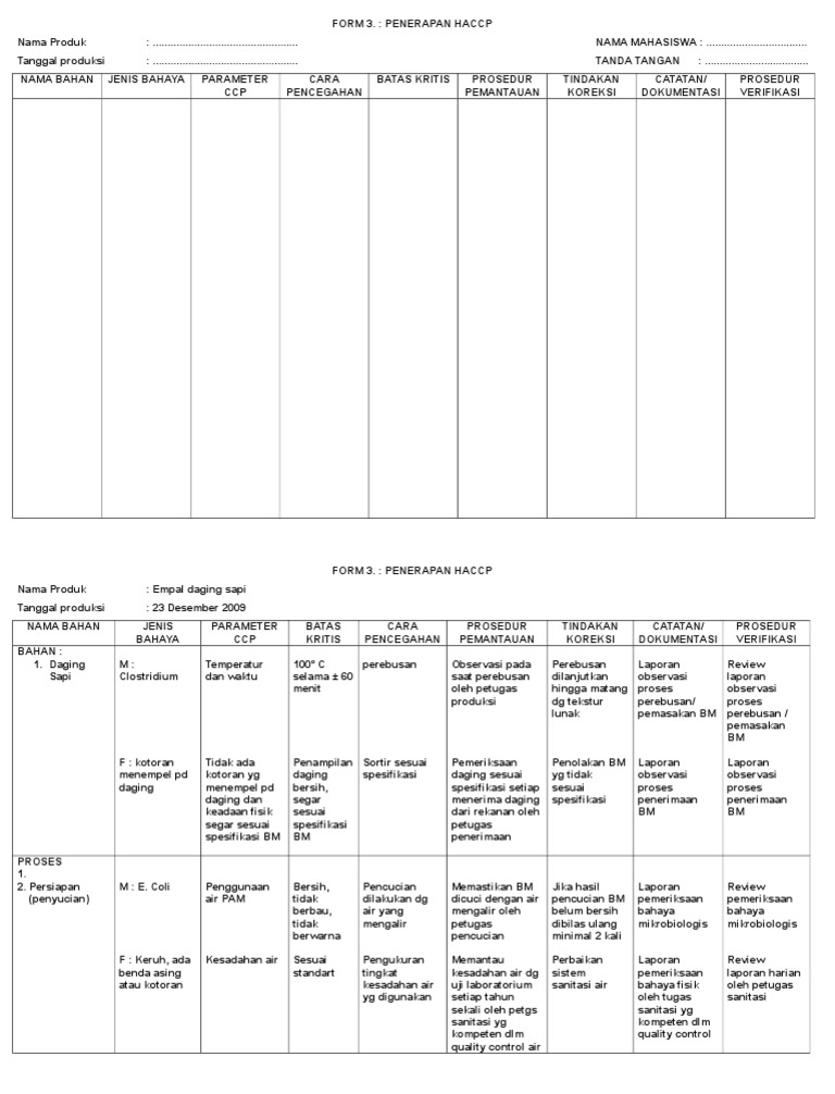FORM 3 HACCP Work Sheet | PDF