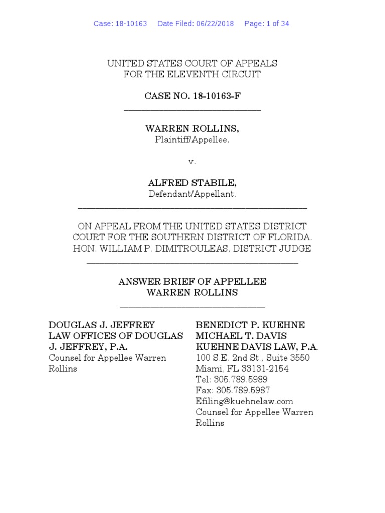 Answer Brief of Appellee, Warren Rollins | PDF | Summary Judgment ...