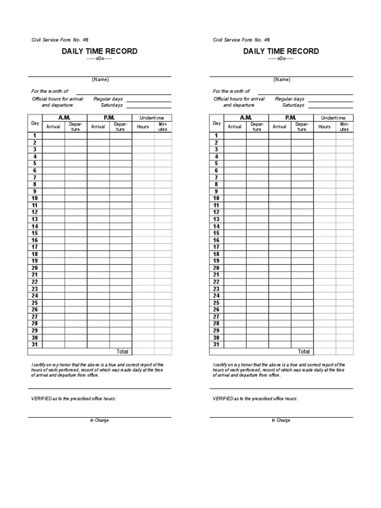 Daily Time Record Form No. 48 | PDF | Teaching Mathematics