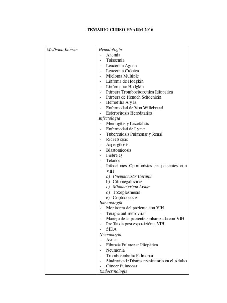 Temario Curso Enarm 2016 PDF | PDF | El embarazo | Especialidades Medicas