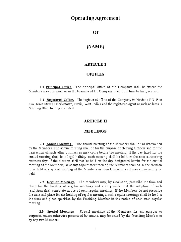 Operating Agreement For Members | PDF | Proxy Voting | Indemnity