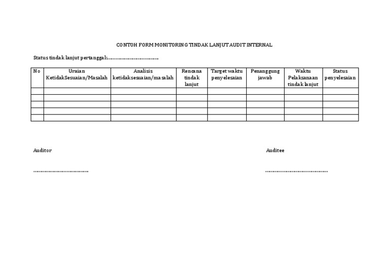 Contoh Form Monitoring Tindak Lanjut Audit Internal | PDF