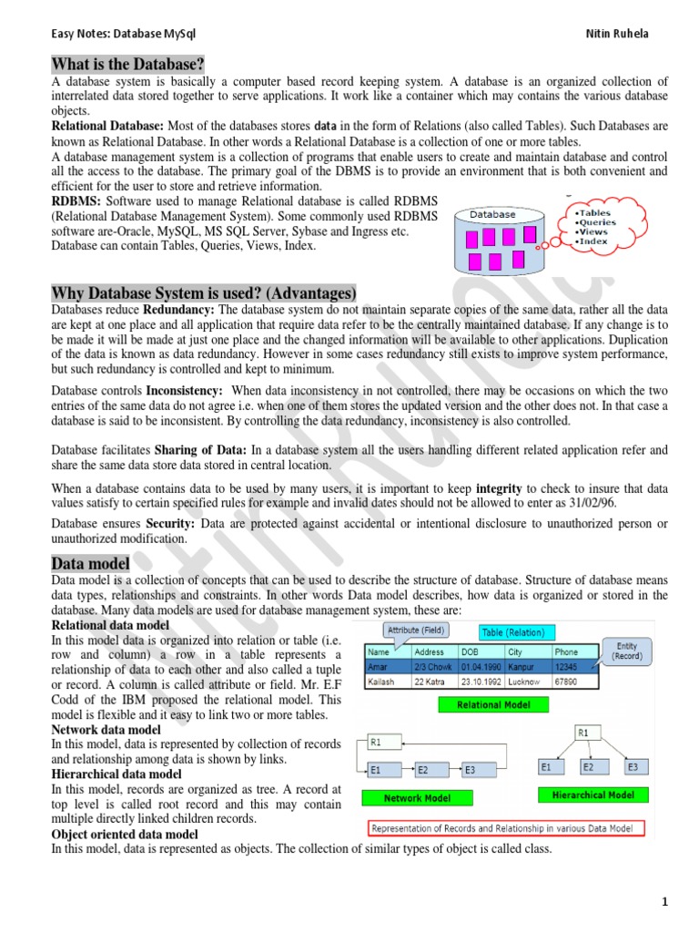 Informatics Practices Class 11th Notes Unit 3 Part-1 MySql | PDF | Sql ...