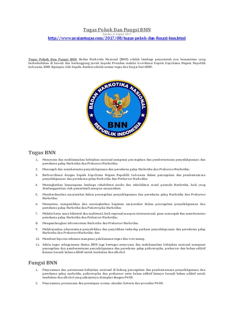 Tugas Pokok Dan Fungsi BNN | PDF