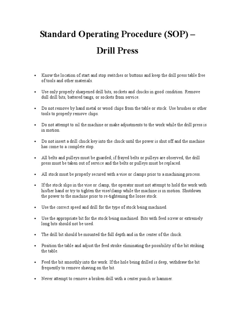 SOP - Drill Press | PDF