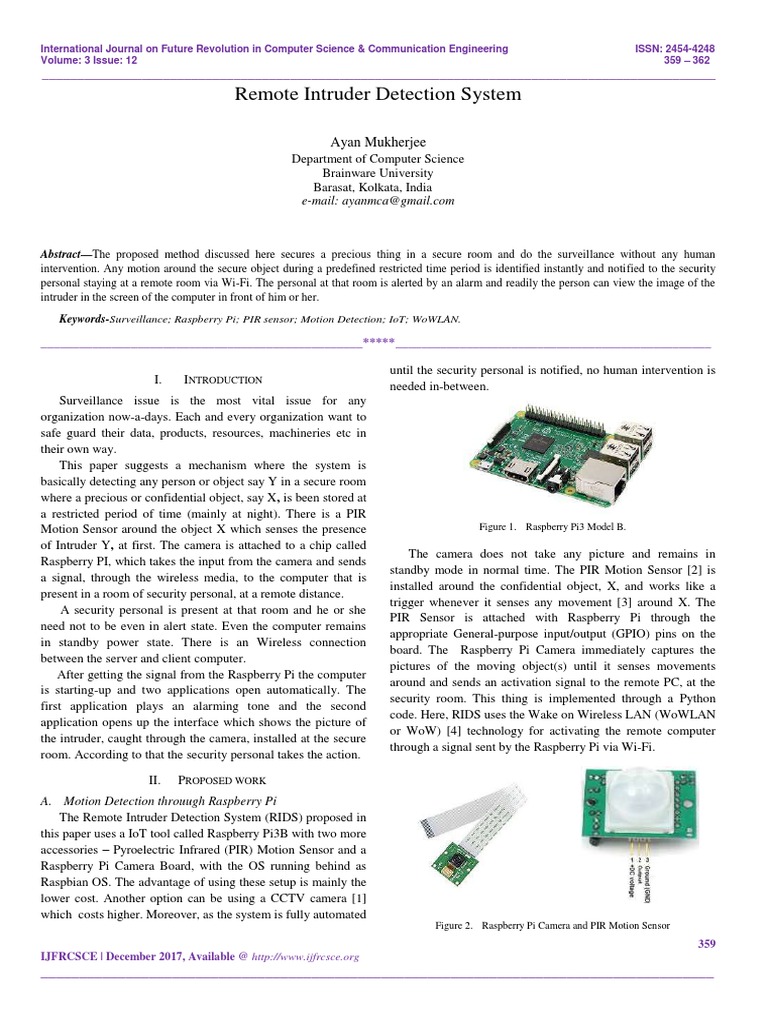 Remote Intruder Detection System Pdf Raspberry Pi Telecommunications