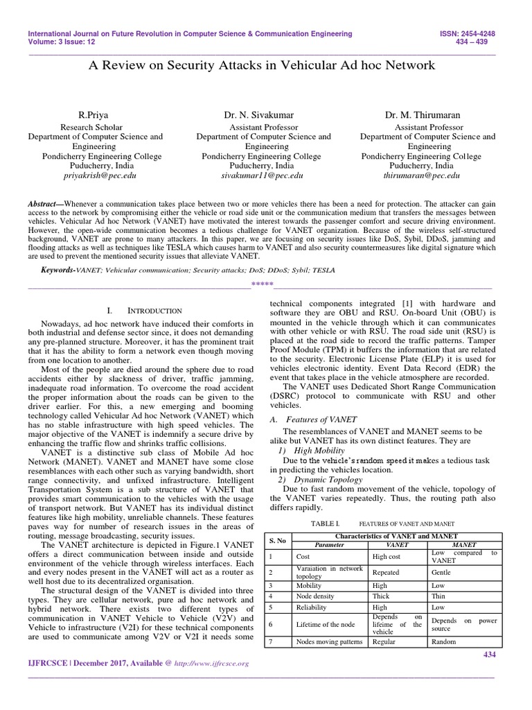 A Review On Security Attacks In Vehicular Ad Hoc Network Pdf Denial Of Service Attack