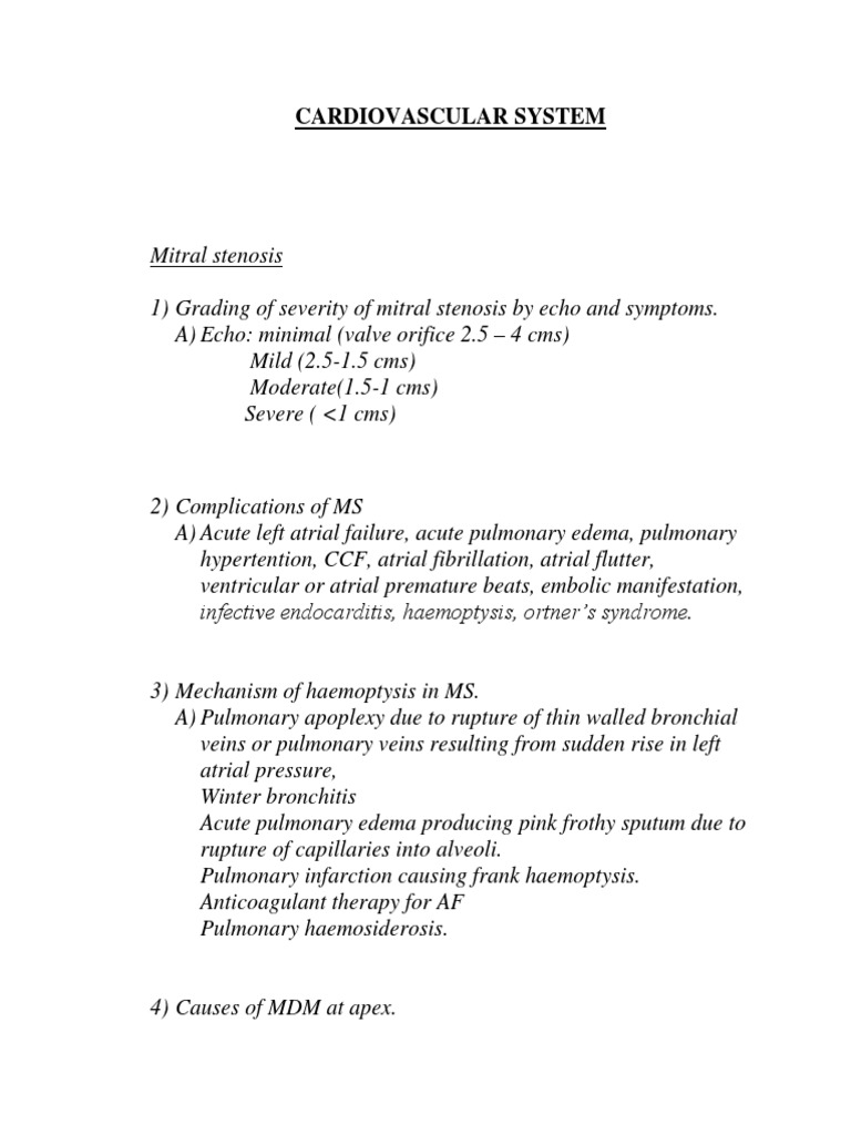 Grading Mitral Stenosis and Murmurs | PDF | Pulse | Heart