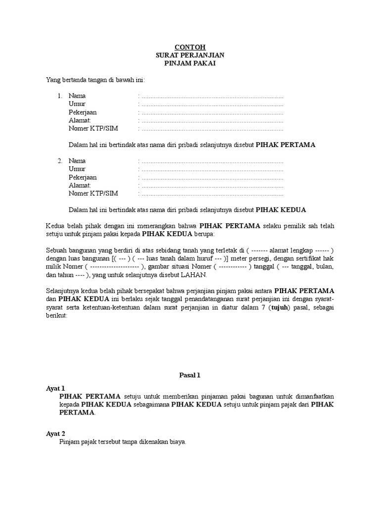 Contoh Surat Pinjam Pakai | PDF | Hukum