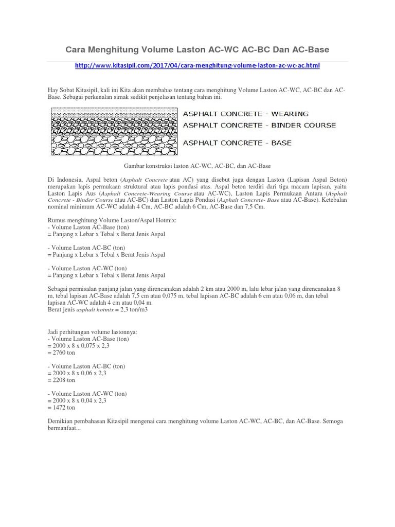 Cara Hitung Volume Laston Aspal Beton | PDF | Teknologi & Rekayasa