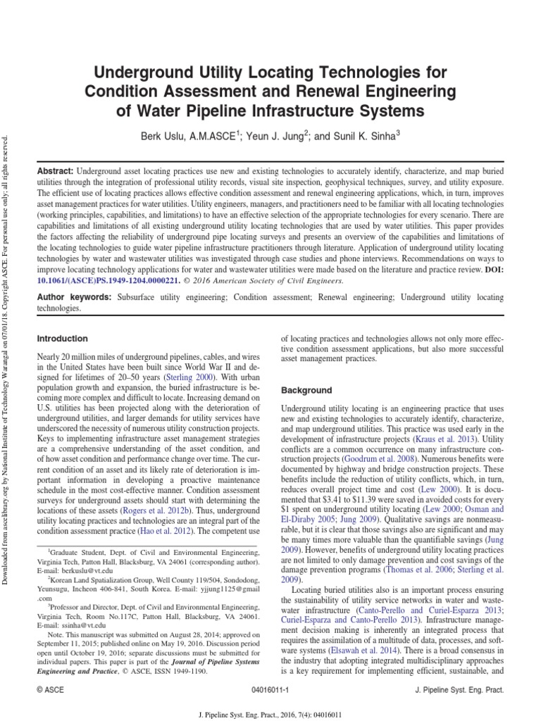 Underground Utility Locating Technologies For Condition Assessment and ...