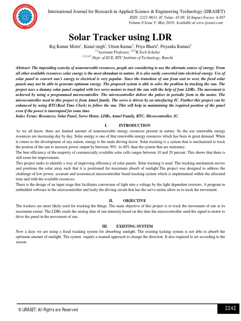 Solar Tracker Using LDR | PDF | Microcontroller | Solar Panel