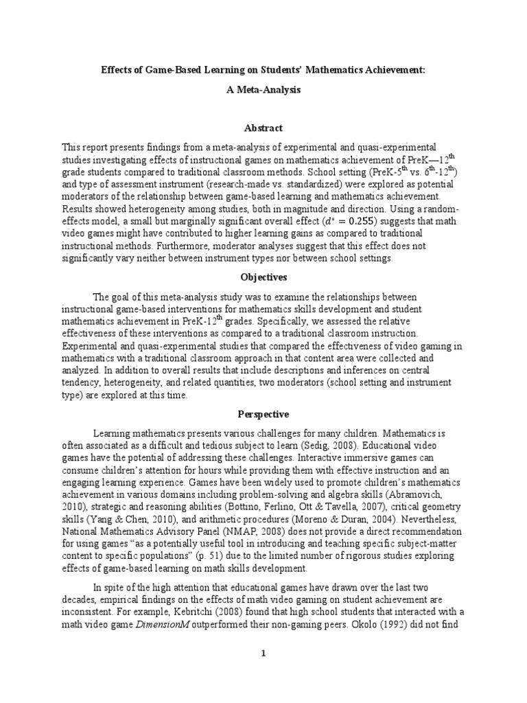 Effects of Game-Based Learning On Students' Mathematics Achievement - META ANALYSIS | Download ...