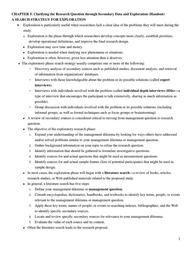 CHAPTER 5: Clarifying The Research Question Through Secondary Data and ...