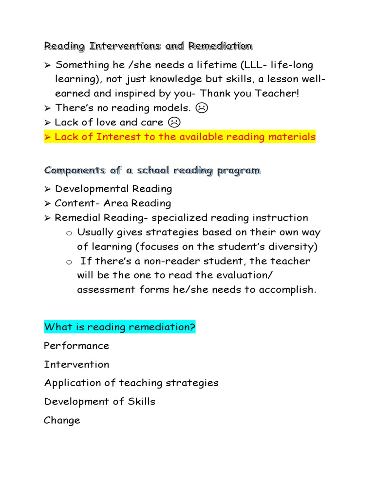 Effective Strategies for Reading Remediation | PDF | Self-Improvement ...