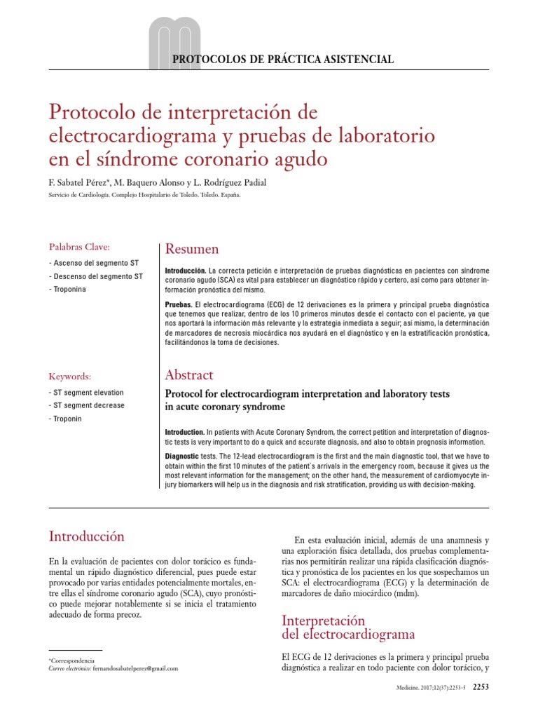Protocolo EKG en IMA | PDF | Electrocardiografia | Sistema cardiovascular