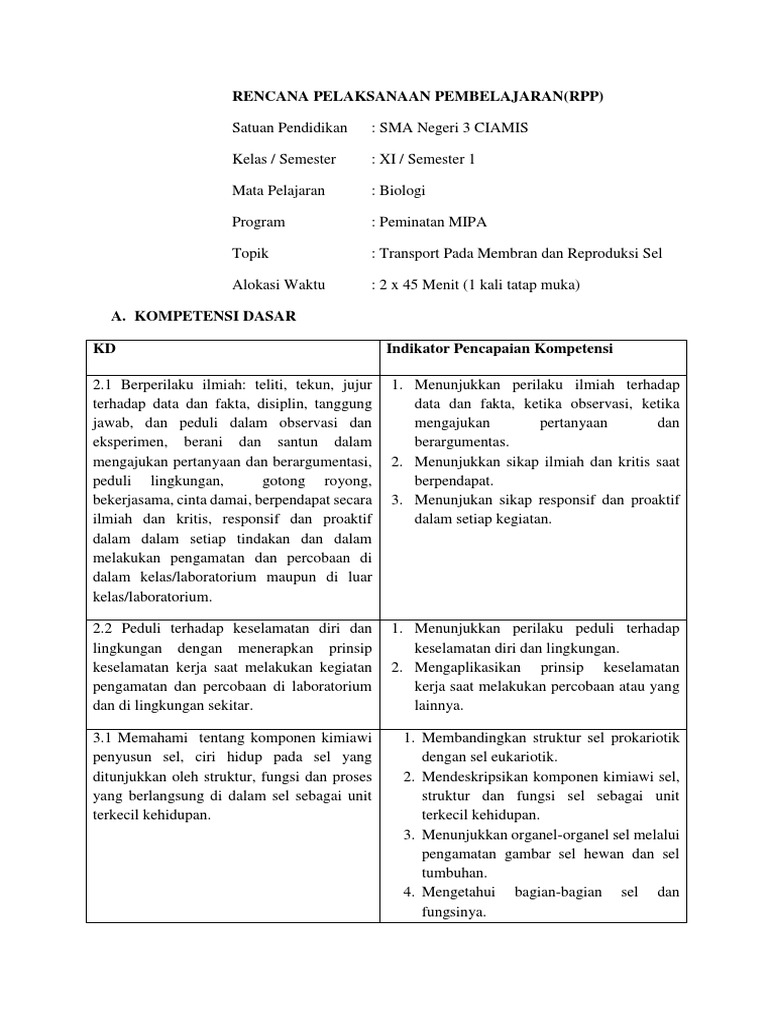 RPP Struktur Dan Fungsi Sel | PDF