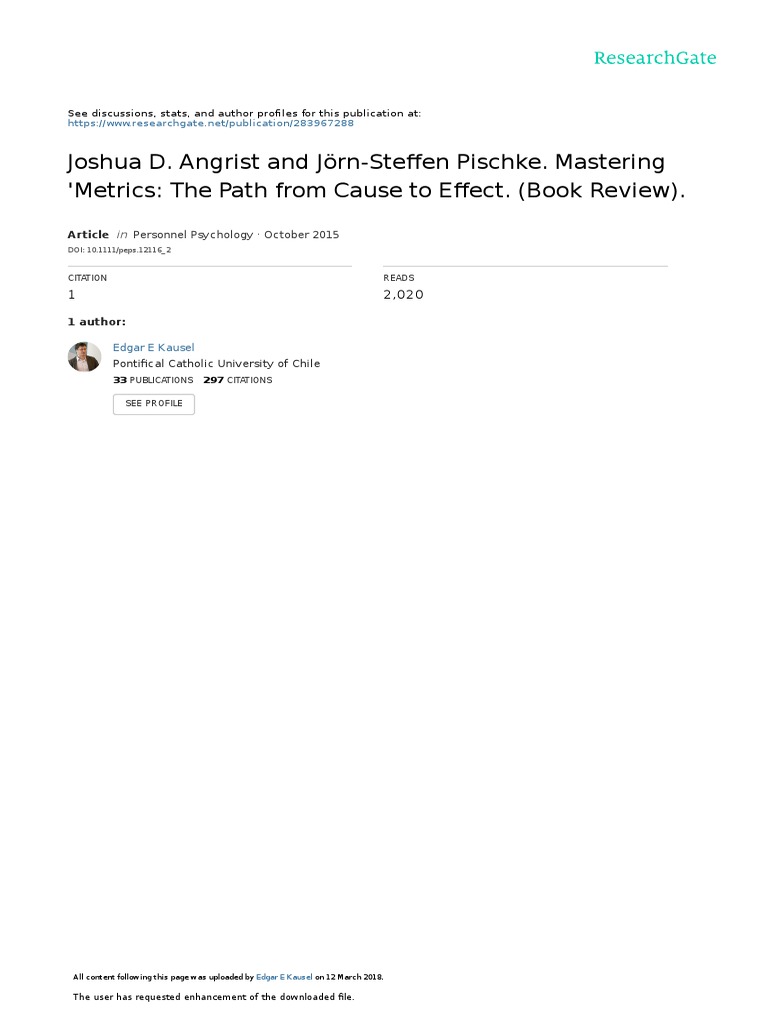 Mastering Metrics Published | PDF | Regression Analysis | Econometrics Mastering Metrics Published | PDF | Regression Analysis | Econometrics