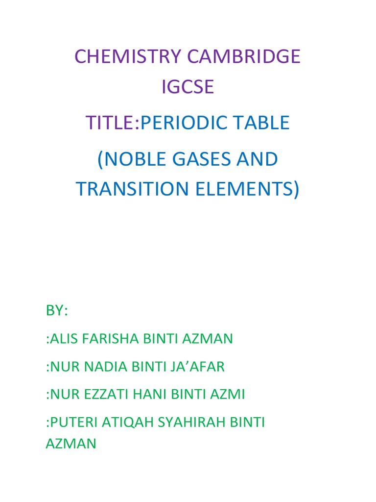 Chemistry Cambridge Igcse Title:: Periodic Table (Noble Gases and ...
