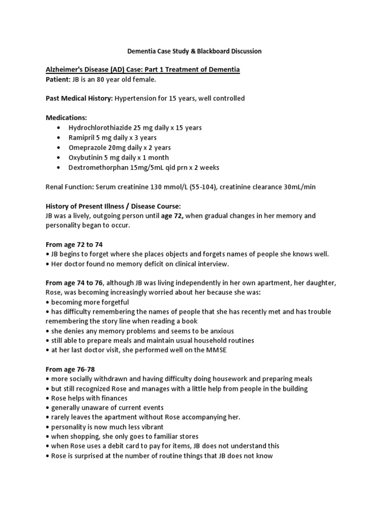 Alzheimer's Disease Case Study Analysis | PDF | Dementia | Therapy