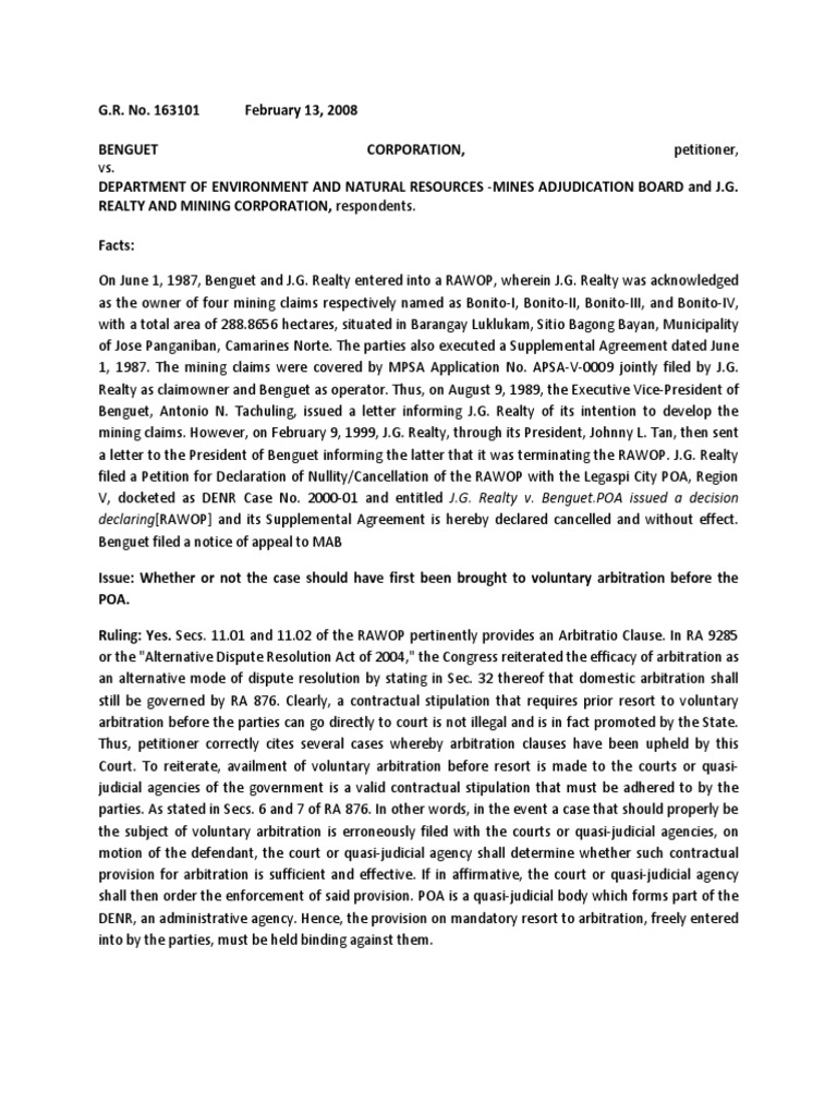 Benguet Corporation Vs DENR | PDF | Arbitration | Lawsuit