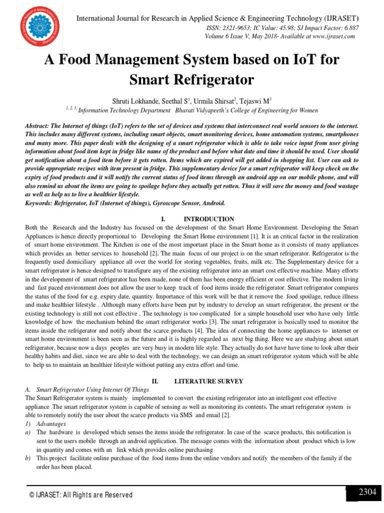 A Food Management System Based On IoT For Smart Refrigerator | PDF ...