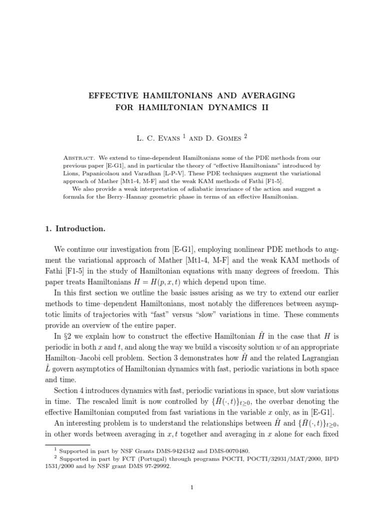 Effective Hamiltonians and Averaging For Hamiltonian Dynamics Ii | PDF | Hamiltonian Mechanics ...