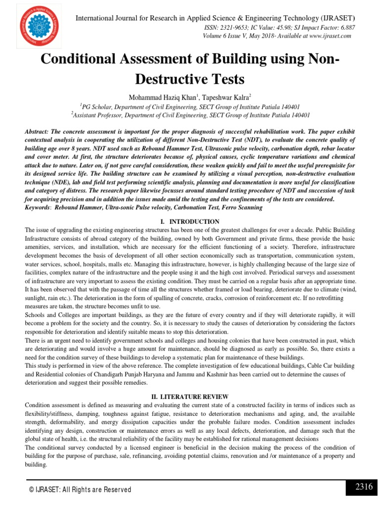 Conditional Assessment of Building Using Non-Destructive Tests | PDF ...