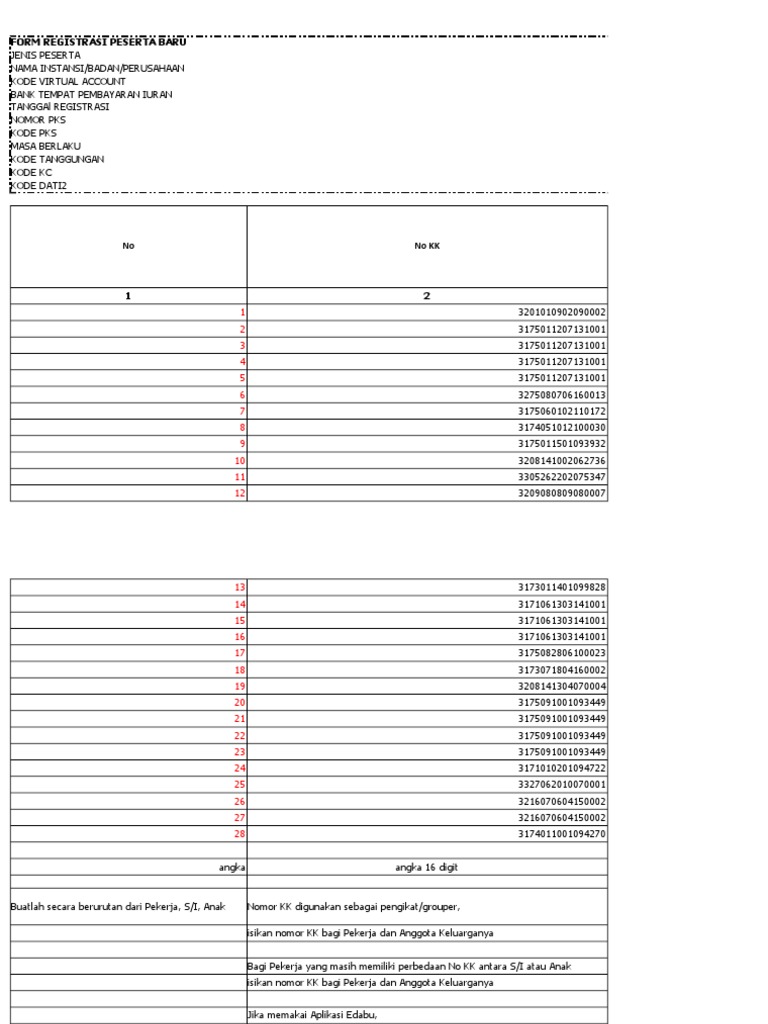 Format 16 Kolom BPJS KESEHATAN | PDF
