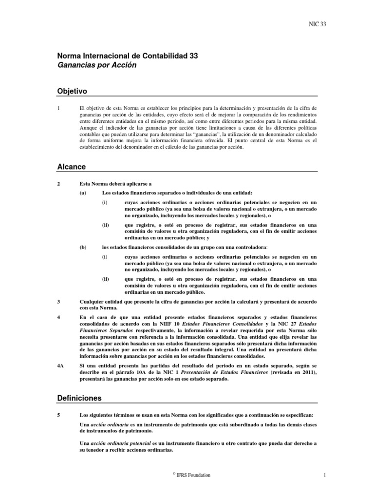 NIC 33 Ganancias Por Acción | PDF | Acciones preferentes | Compartir ...