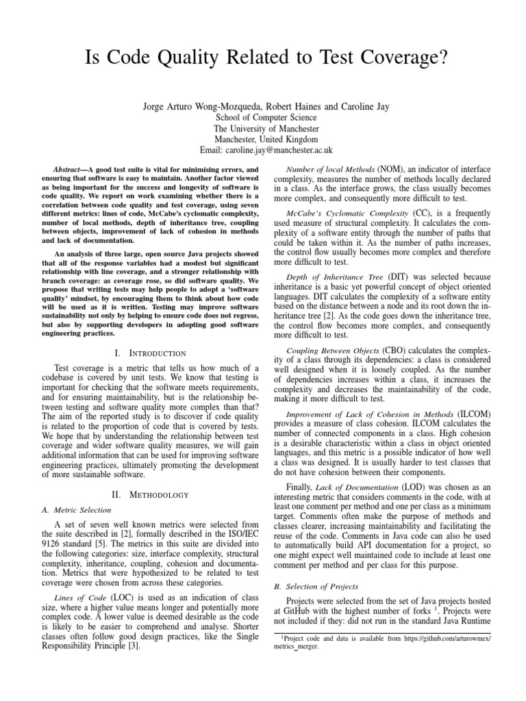 Manchester UNI Search Quality Linked To Code Coverage | PDF | Software ...