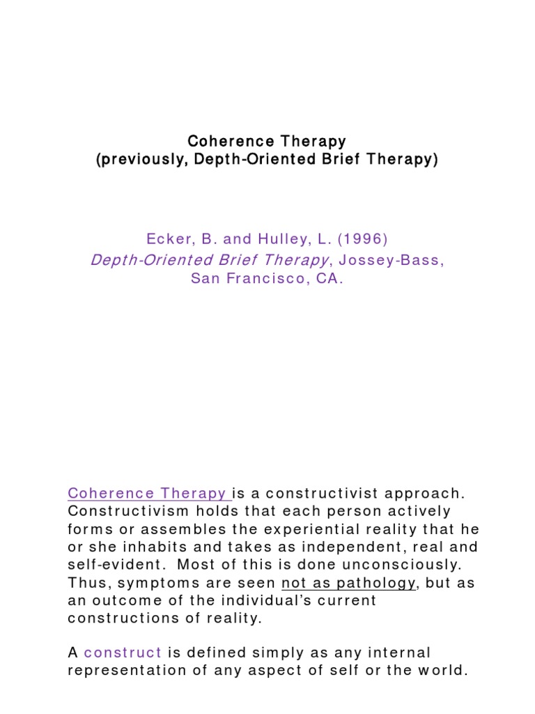 Coherence Therapy (Previously, Depth-Oriented Brief Therapy) | PDF ...