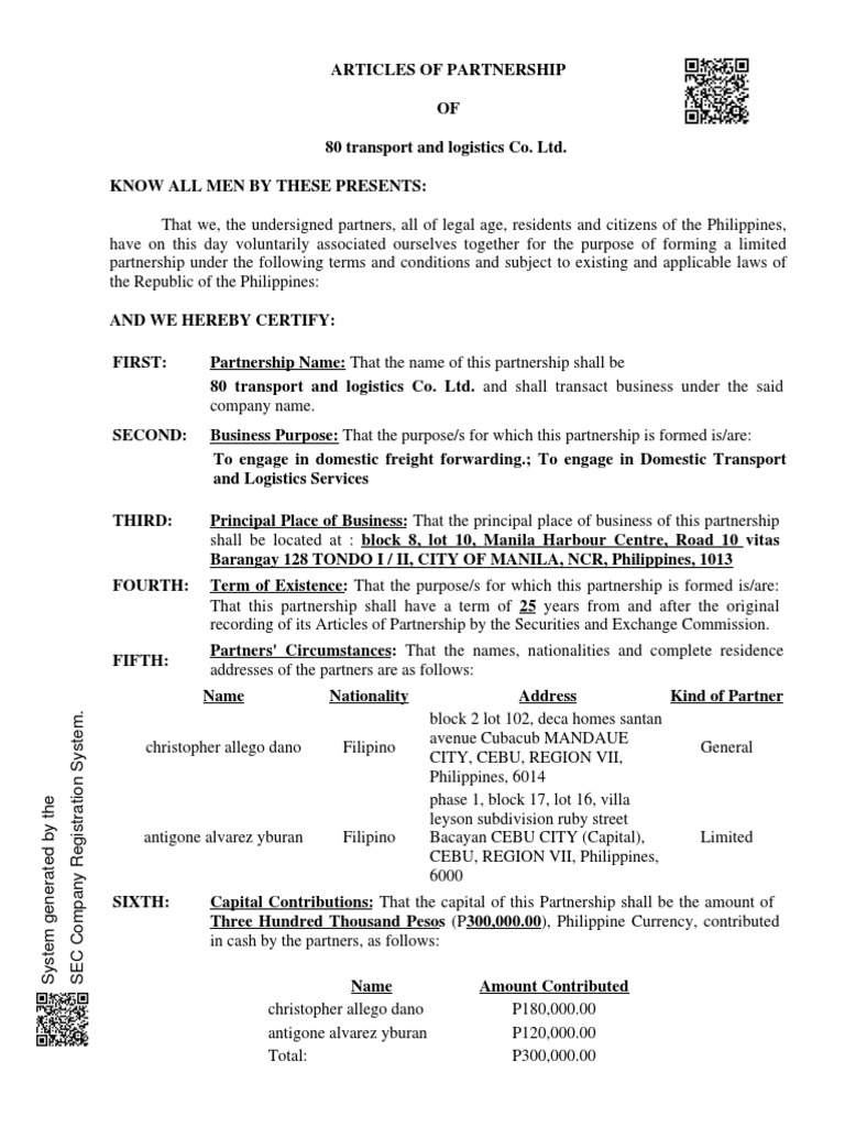 Articles of Partnership Limited | PDF | Philippines | Business