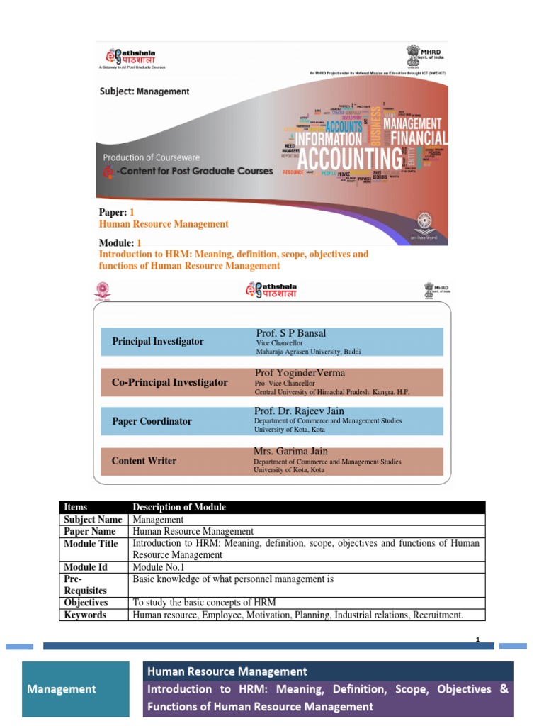 1 Human Resource Management 1 Introduction To HRM: Meaning, Definition ...