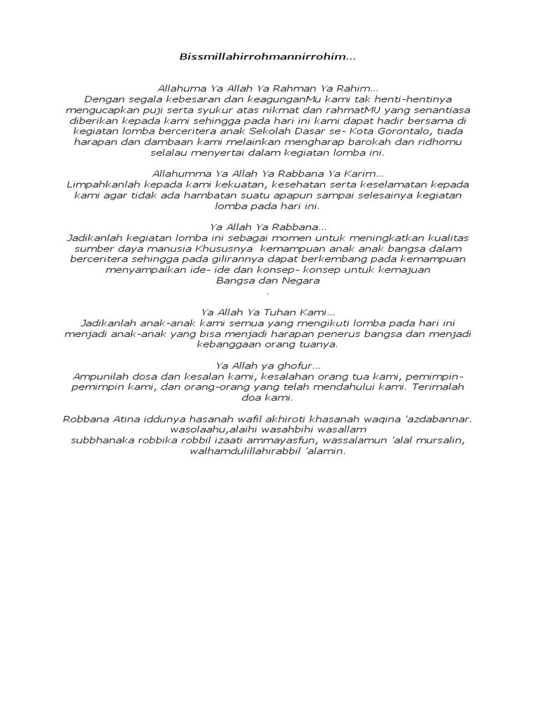 Doa Pembukaan Acara Lomba | PDF