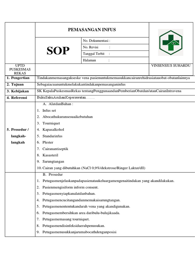 SOP Pemasangan Infus Xyz | PDF