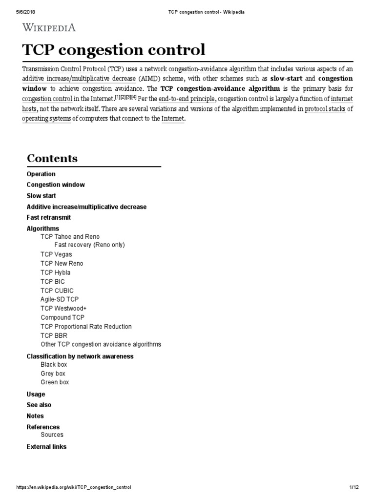 TCP Congestion Control - Wikipedia | PDF | Network Congestion | Transmission Control Protocol