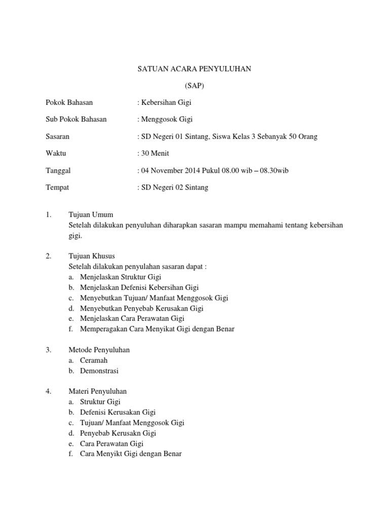 Sap Kebersihan Gigi Promkes Kelompok 5 | PDF