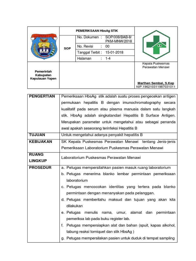 Prosedur Pemeriksaan HbsAg Stik | PDF